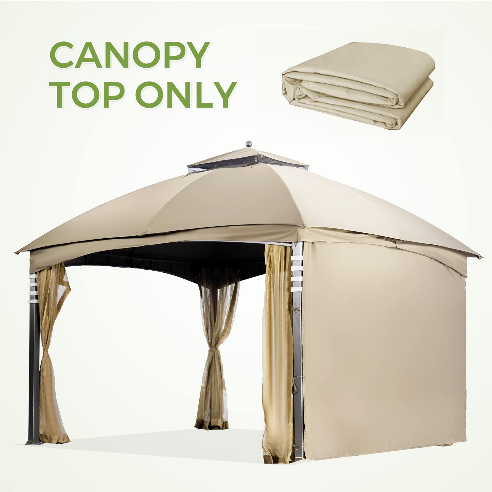 EasyLee 10x12 Gazebo Replacement Canopy, Double Teir Sunshade Polyester Soft Top Cover 10'x12' Gazebo #GF-12S004B-1(Beige)