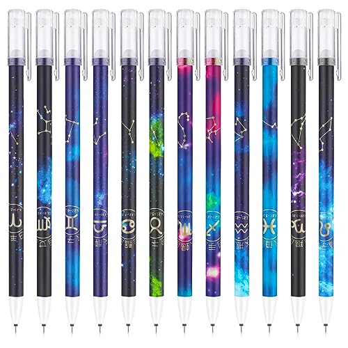 cobee 12PCS Constellation Erasable Gel Pens, 0.5mm Fine Point Gel Ink Pens, Smooth Writing for School Office Home