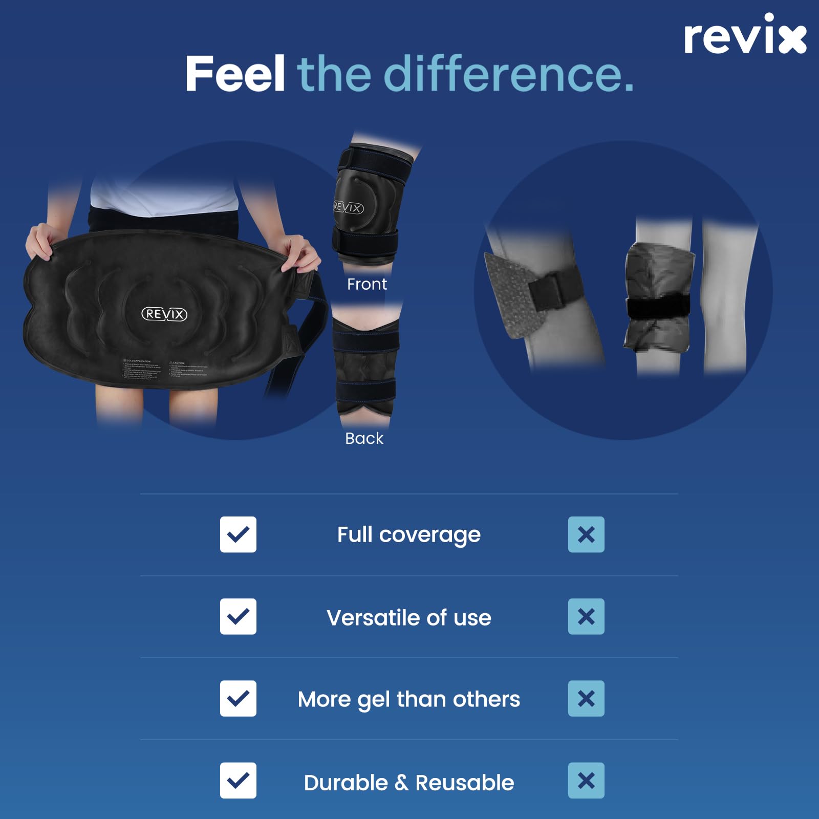 REVIX 20'' XXXL Reusable Ice Knee Wrap for Discomfort Reduction, Cold Therapy Gel Pack for Knee, Back, Shoulder Relaxation and Post-Workout Recovery, Soft Plush Lining Cold Pack