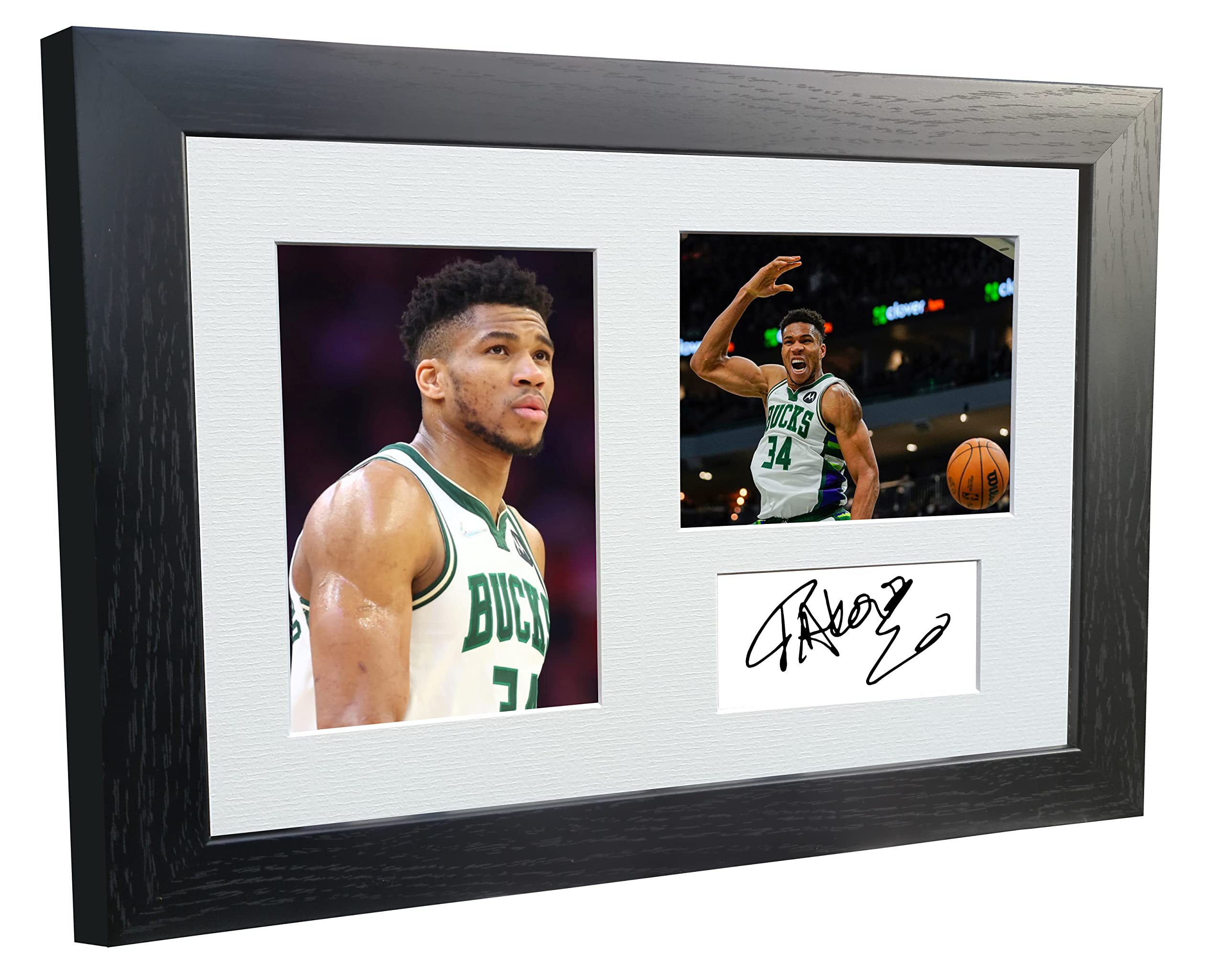 Kitbags & Lockers 12x8 A4 Giannis Antetokounmpo Milwaukee Bucks Autographed Signed Photo Photograph Picture Frame Basketball Poster Gift, Black
