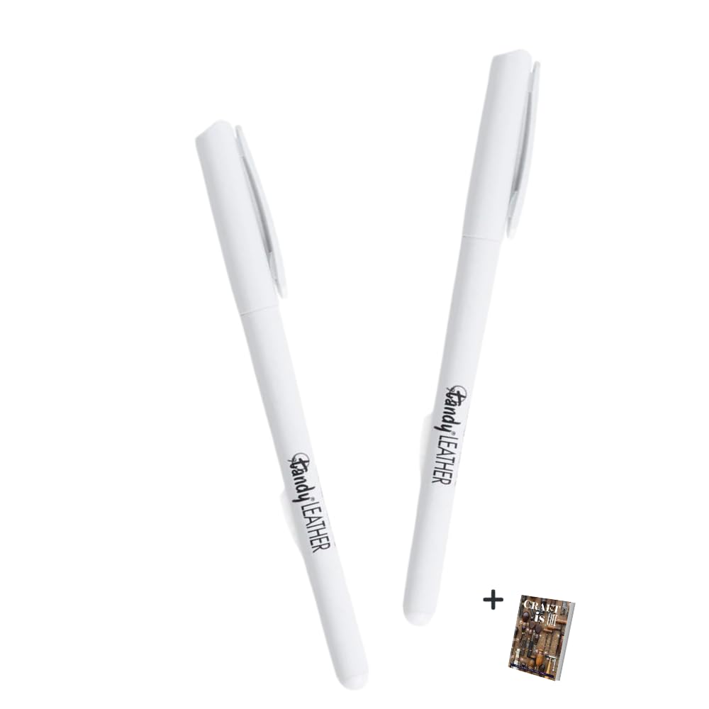 Tandy Leather Marking Pen 2097-00 - 2 Pack White Marking Erasable Pens for Leather Working- Quality Fine Tip Pens for Marking Leather Sheets on Arts And Crafts and DIY Leather Projects with Ebook