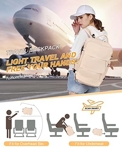 UPPACK Travel Backpack For Women Men Carry On Backpack Flight Approved Gym Bag With Shoe Compartment Hiking Waterproof Laptop Backpack College Essentials Beige…