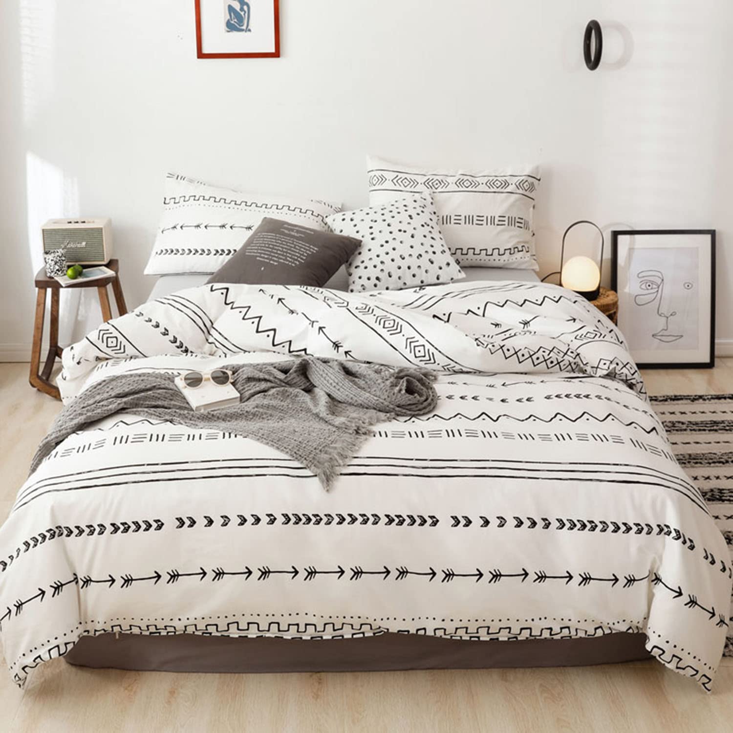 KAFULAN White bohemianDuvet Cover Set Queen Size ,Reversible Luxurious Soft Microfiber Duvet Cover Zip Closure and Corner Ties (1 Duvet Cover + 2 Pillowcases) (White Bohemian Queen 90X90 in)…