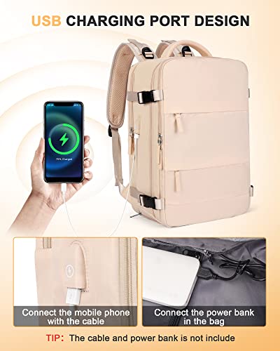 UPPACK Travel Backpack For Women Men Carry On Backpack Flight Approved Gym Bag With Shoe Compartment Hiking Waterproof Laptop Backpack College Essentials Beige…
