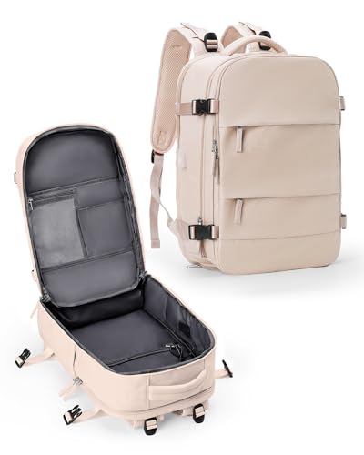 UPPACK Travel Backpack For Women Men Carry On Backpack Flight Approved Gym Bag With Shoe Compartment Hiking Waterproof Laptop Backpack College Essentials Beige…