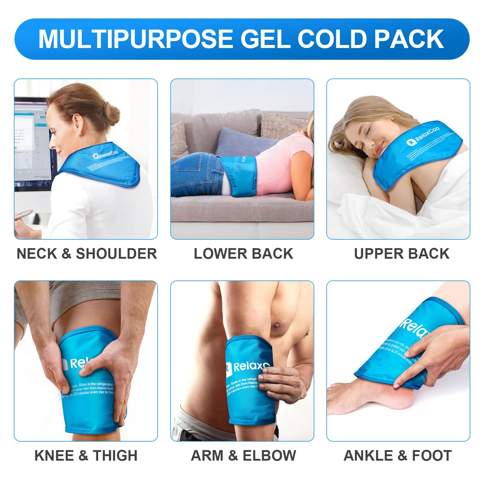 RelaxCoo Neck Ice Pack Wrap, Reusable Gel Ice Pack for Neck Shoulders, Cold Compress Therapy for Pain Relief, Injuries, Swelling, Bruises, Sprains, Inflammation and Cervical Surgery Recovery