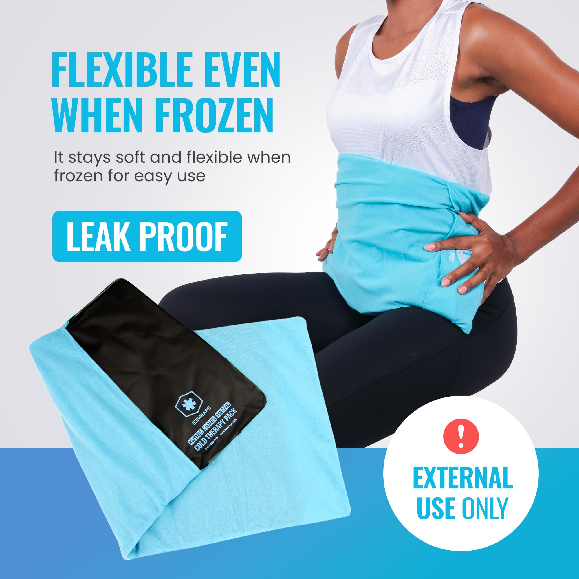 ICEWRAPS 12"x21" Extra Large Ice Pack with Soft Fabric Cover | Clay Ice Pack for Physical Therapy | Soft Ice Packs for Injuries Reusable Blue
