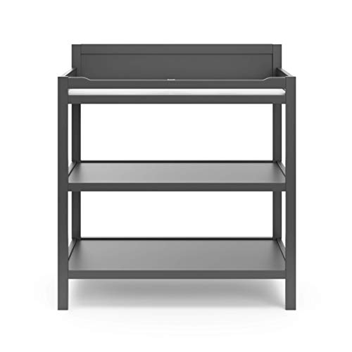 Storkcraft Alpine Changing Table (Gray) – GREENGUARD Gold Certified Nursery Changing Table, Includes Water-Resistant Changing Pad, 2 Shelves for Nursery Storage and Organizing