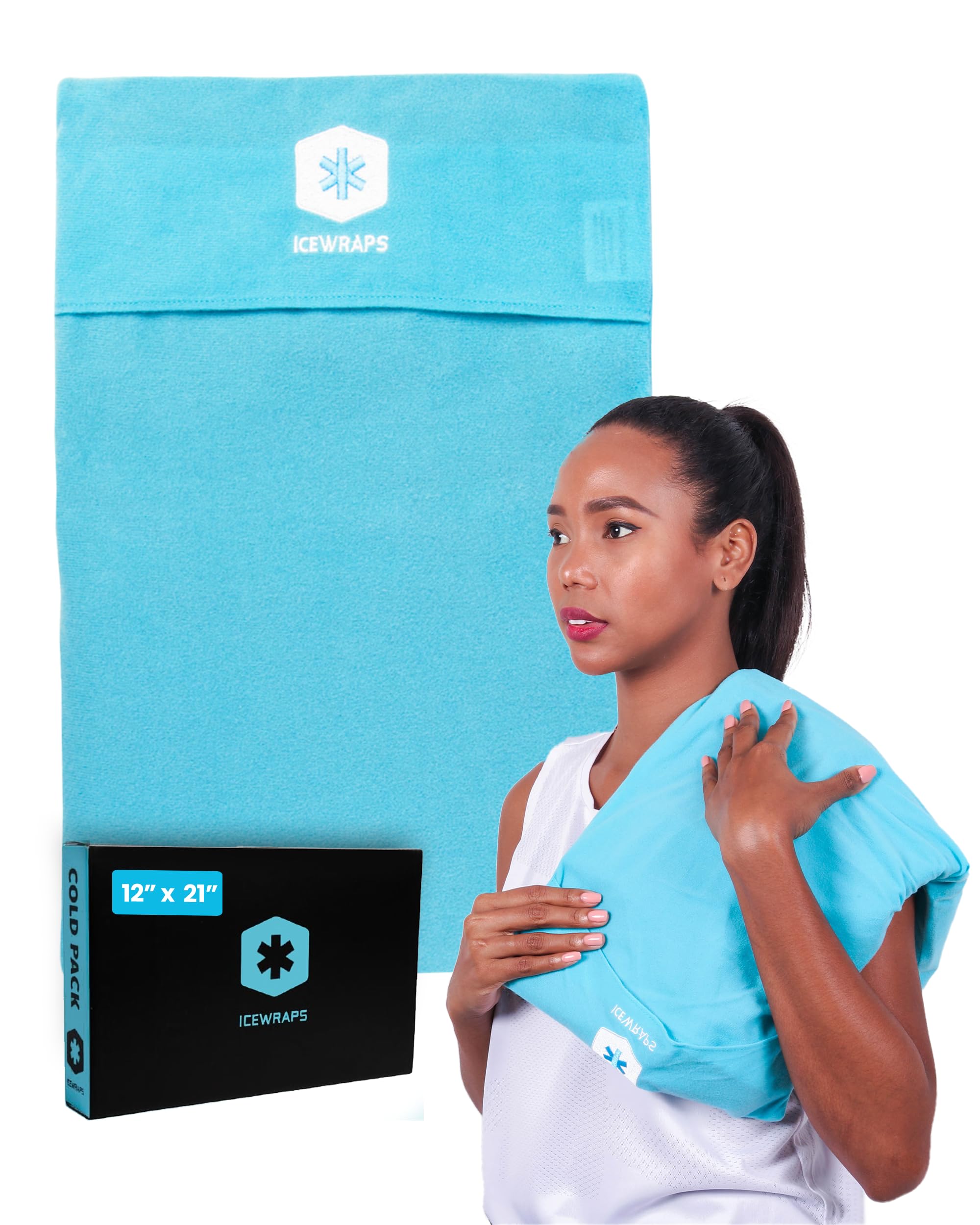 ICEWRAPS 12"x21" Extra Large Ice Pack with Soft Fabric Cover | Clay Ice Pack for Physical Therapy | Soft Ice Packs for Injuries Reusable Blue