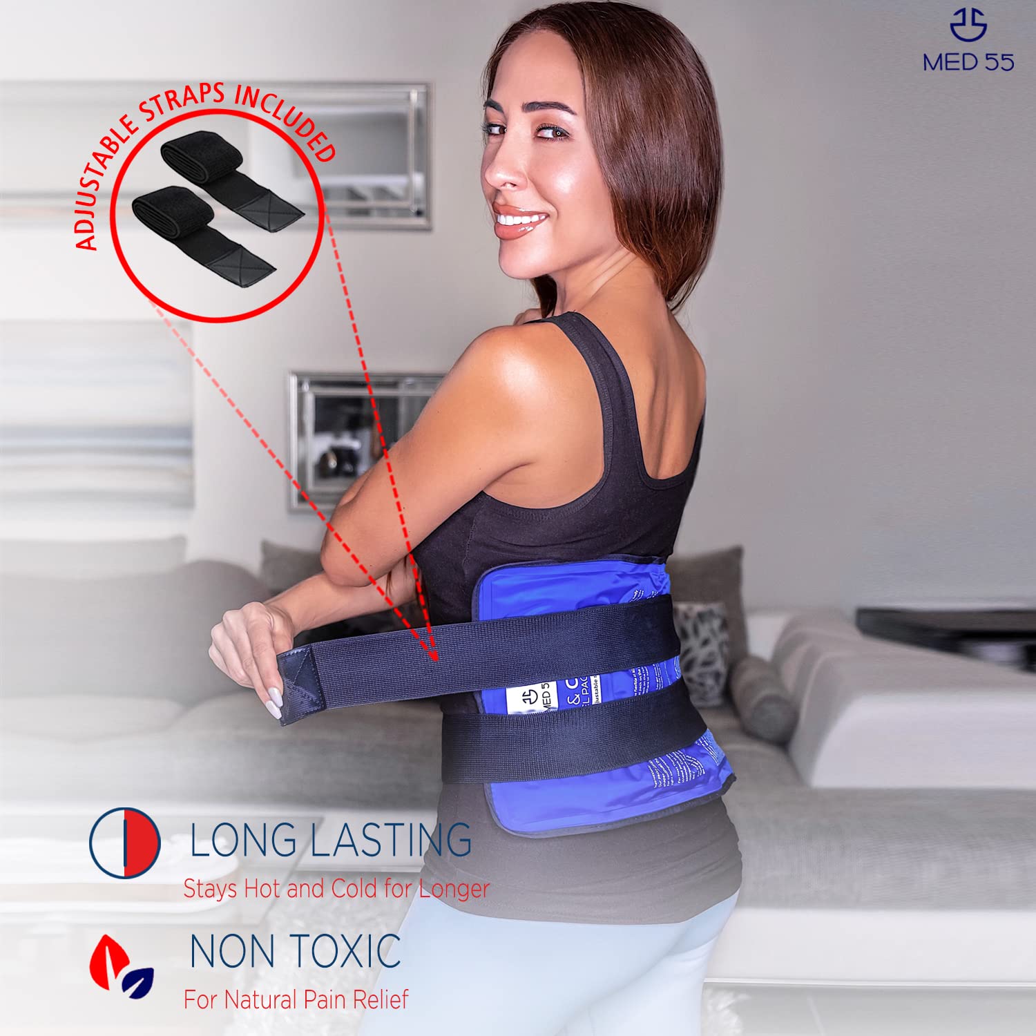 Gel Ice Pack for Injuries Reusable Gel - Hot & Cold Pack Compress Flexible Soft Gel Ice Pack for Back, Shoulder, Elbow, Hip, Knee Pain Relief Therapy for Swelling & Bruising (15x10+Straps)