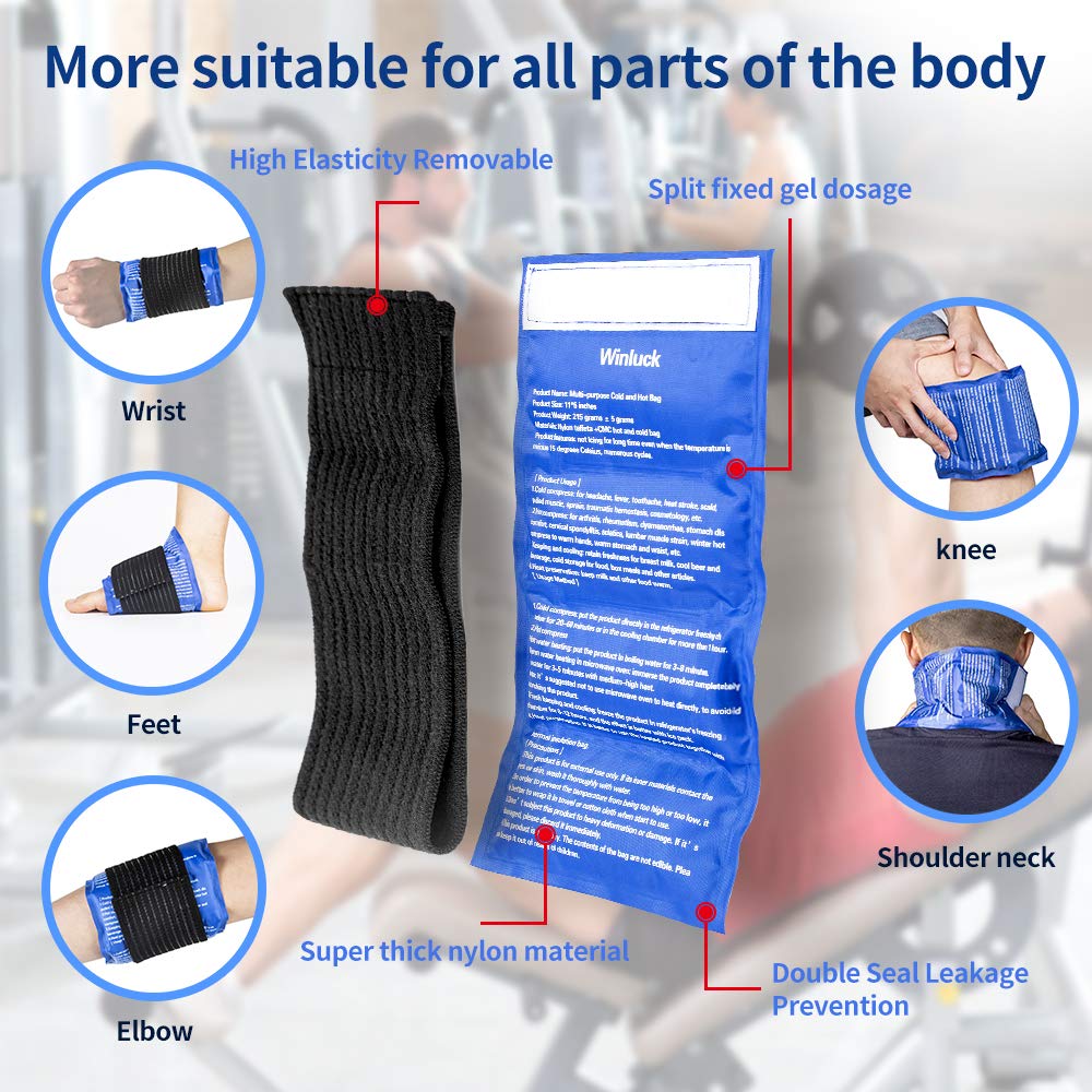 Gel Ice Packs for Injuries- Adjustable Wrap for Pain Relief Ice Pack+Heat Pack , Non-Toxic Smooth Reusable, Support Rehabilitation, Flexible Therapy - Shoulder, Back, Knee, Neck, Ankle, Jaw & More,