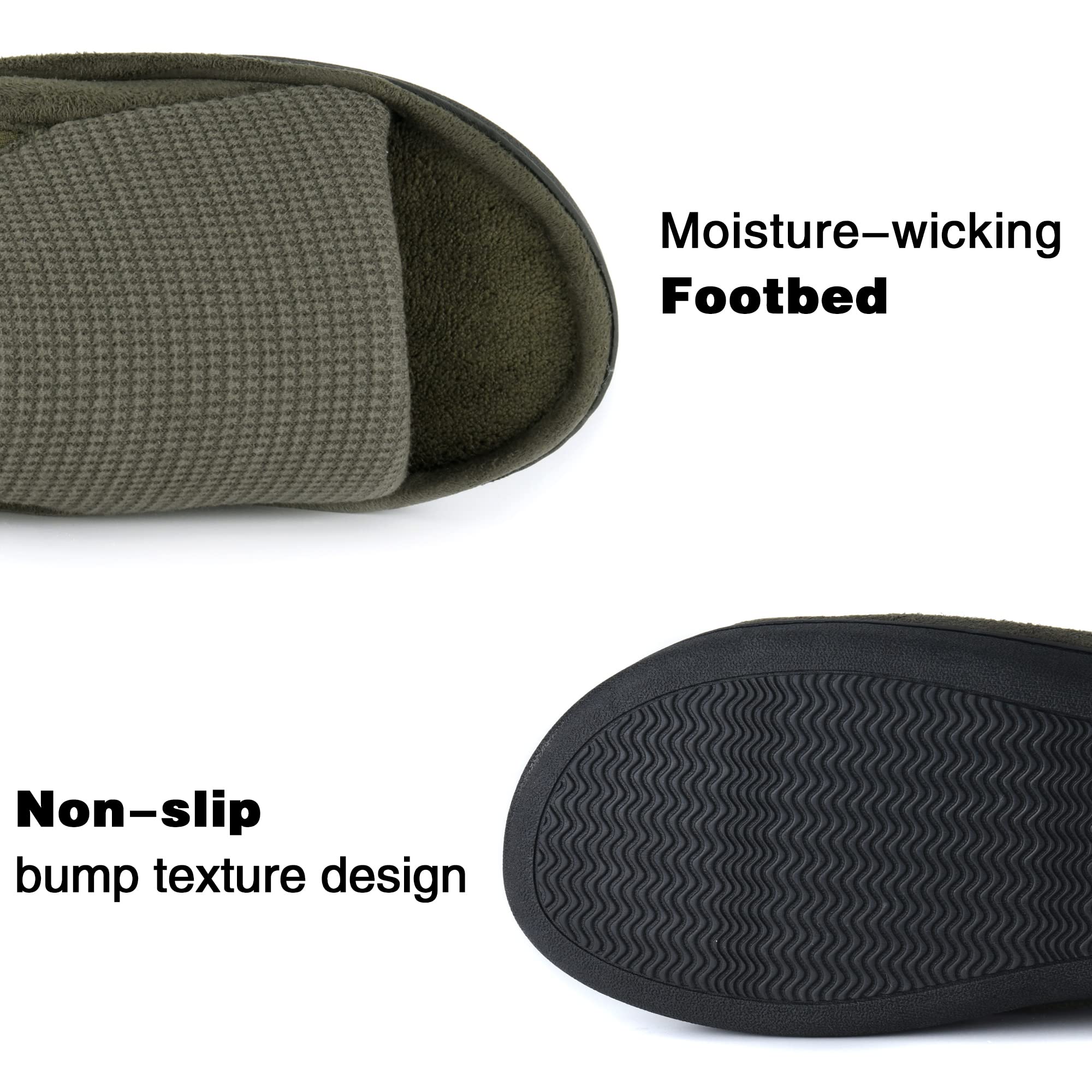 Honalika Cozy Men's Open Toe House Slippers Memory Foam,Comfy Slip On Indoor Slippers for Men Breathable, Non-Slip Soft Bedroom Home Slippers Lightweight 11-12