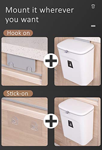 Waste Container Hanging Trash Can, Wall Mount bin with lid, Kitchen Cabinet Door, Bathroom, bar top, Double Action lid