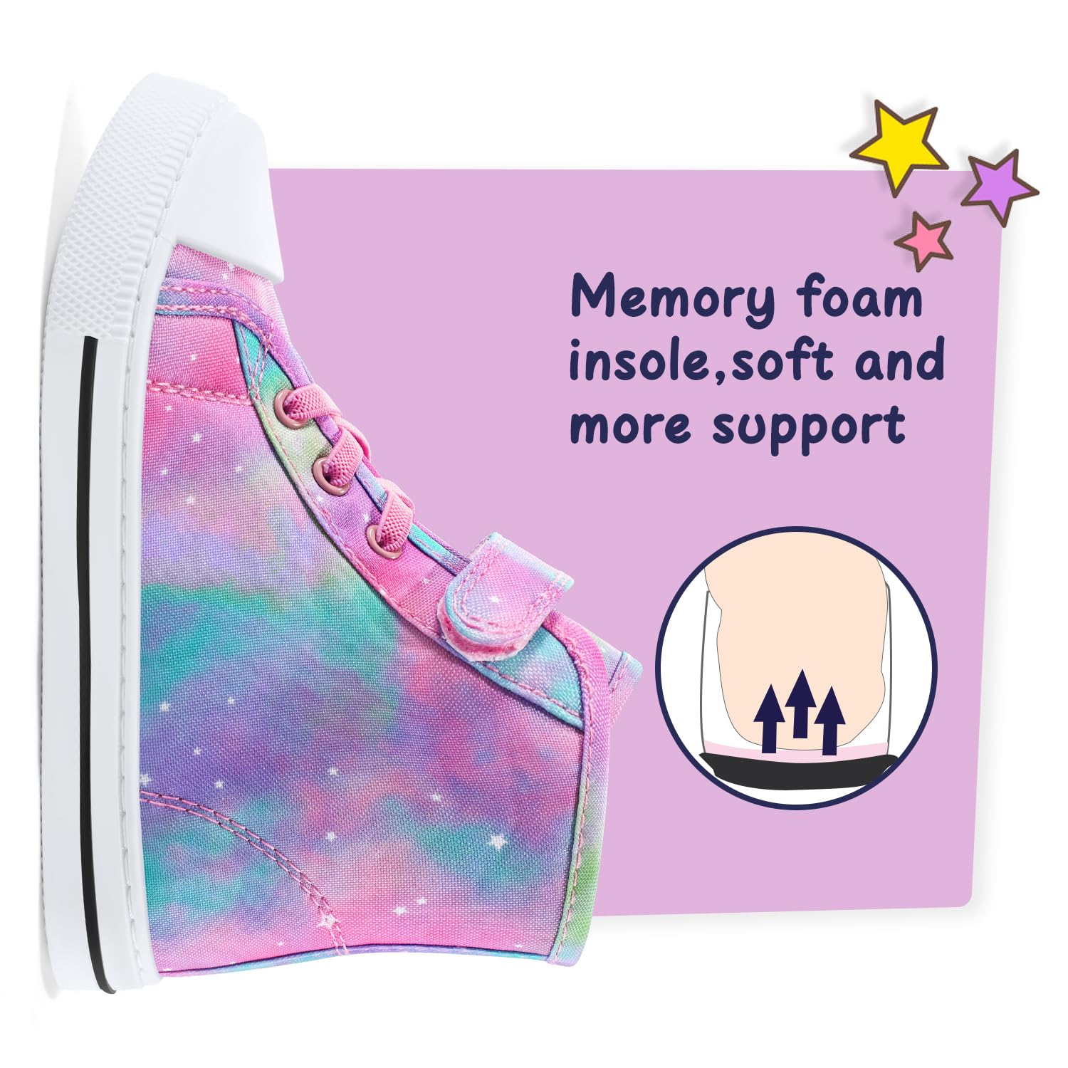 K KomForme Toddler Sneakers Girls Canvas High Top Walking Shoes with Hook and Loops Colorful