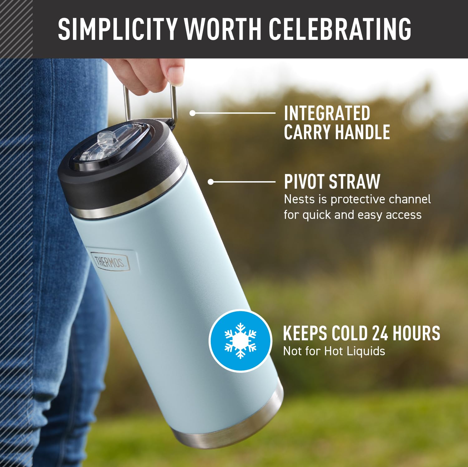 ICON SERIES BY THERMOS Stainless Steel Water Bottle with Straw Lid, 32 Ounce, Sunset Pink