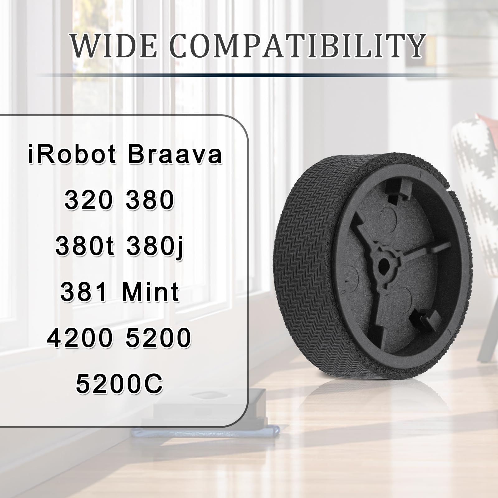 ilovelife Replacement Braava Wheels Tires Parts Kit - 2 Caster Wheels 2 Wheel Tires for iRobot Braava 380 380t 320 Mint 4200 5200C Mopping Robot Accessories