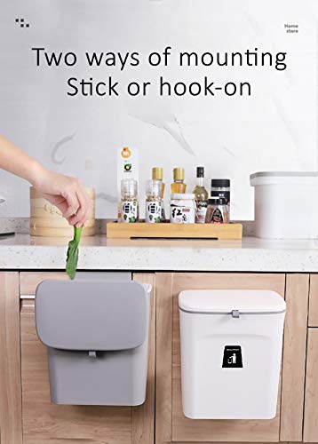 Waste Container Hanging Trash Can, Wall Mount bin with lid, Kitchen Cabinet Door, Bathroom, bar top, Double Action lid