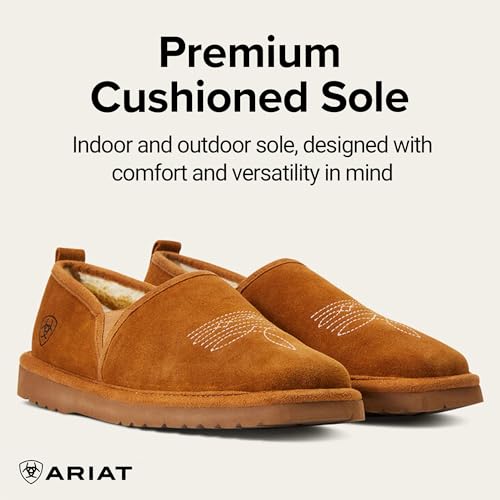 ARIAT Men's Square Toe Indoor & Outdoor Rubber Bottom Lasso Suede Slippers, Chestnut, 13