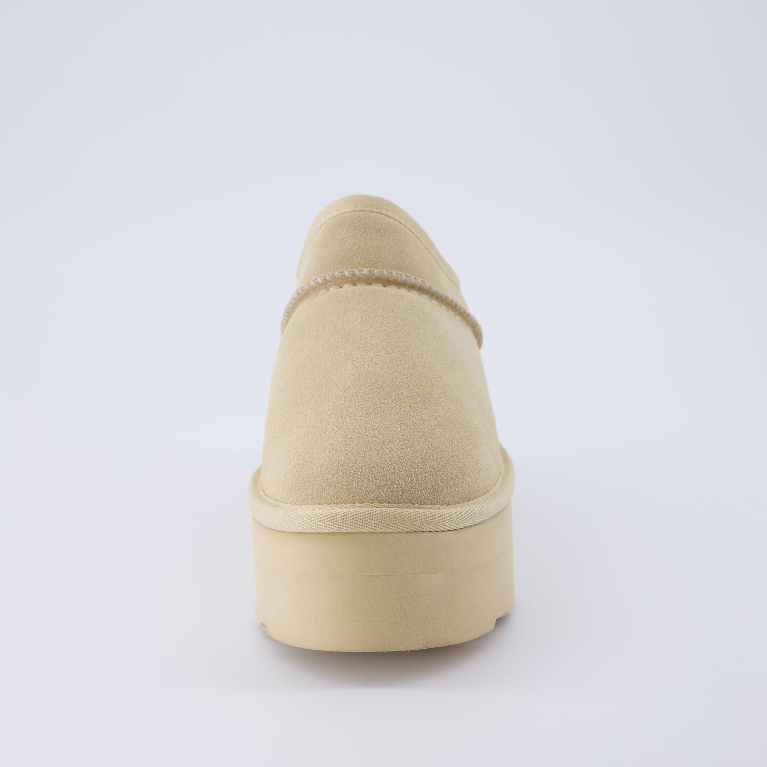 CUSHIONAIRE Women's Huggy Genuine Suede Cozy Mule Platform +Memory Foam, Wide Widths Available, Sand 7.5