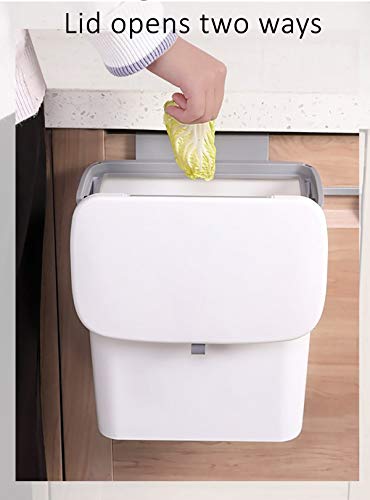 Waste Container Hanging Trash Can, Wall Mount bin with lid, Kitchen Cabinet Door, Bathroom, bar top, Double Action lid