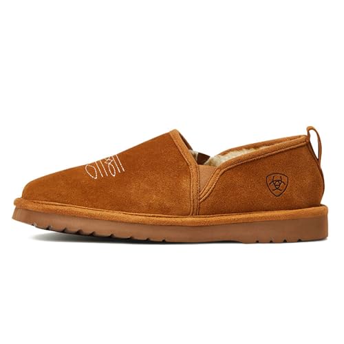 ARIAT Men's Square Toe Indoor & Outdoor Rubber Bottom Lasso Suede Slippers, Chestnut, 13