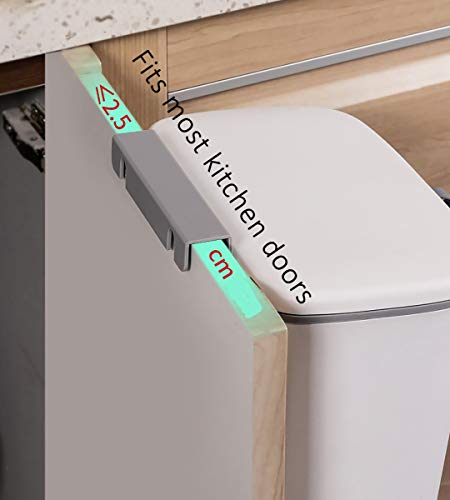 Waste Container Hanging Trash Can, Wall Mount bin with lid, Kitchen Cabinet Door, Bathroom, bar top, Double Action lid