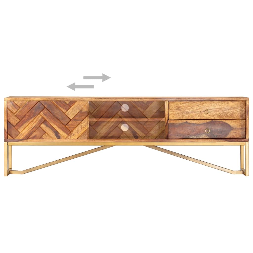 Mid-Century Modern TV Stand 2 Drawers Media Storage Cabinet Shelves Large Lowboard Sideboard Vintage Retro Console Unit Metal Legs Industrial Style Solid Wood, Multi