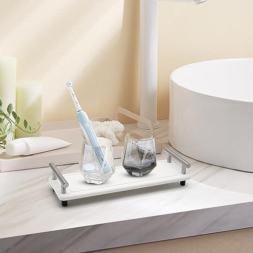 Water Absorbing Stone Tray for Sink, Diatomaceous Earth Fast Drying Stone Sink Caddy Tray for Bathroom Kitchen -White
