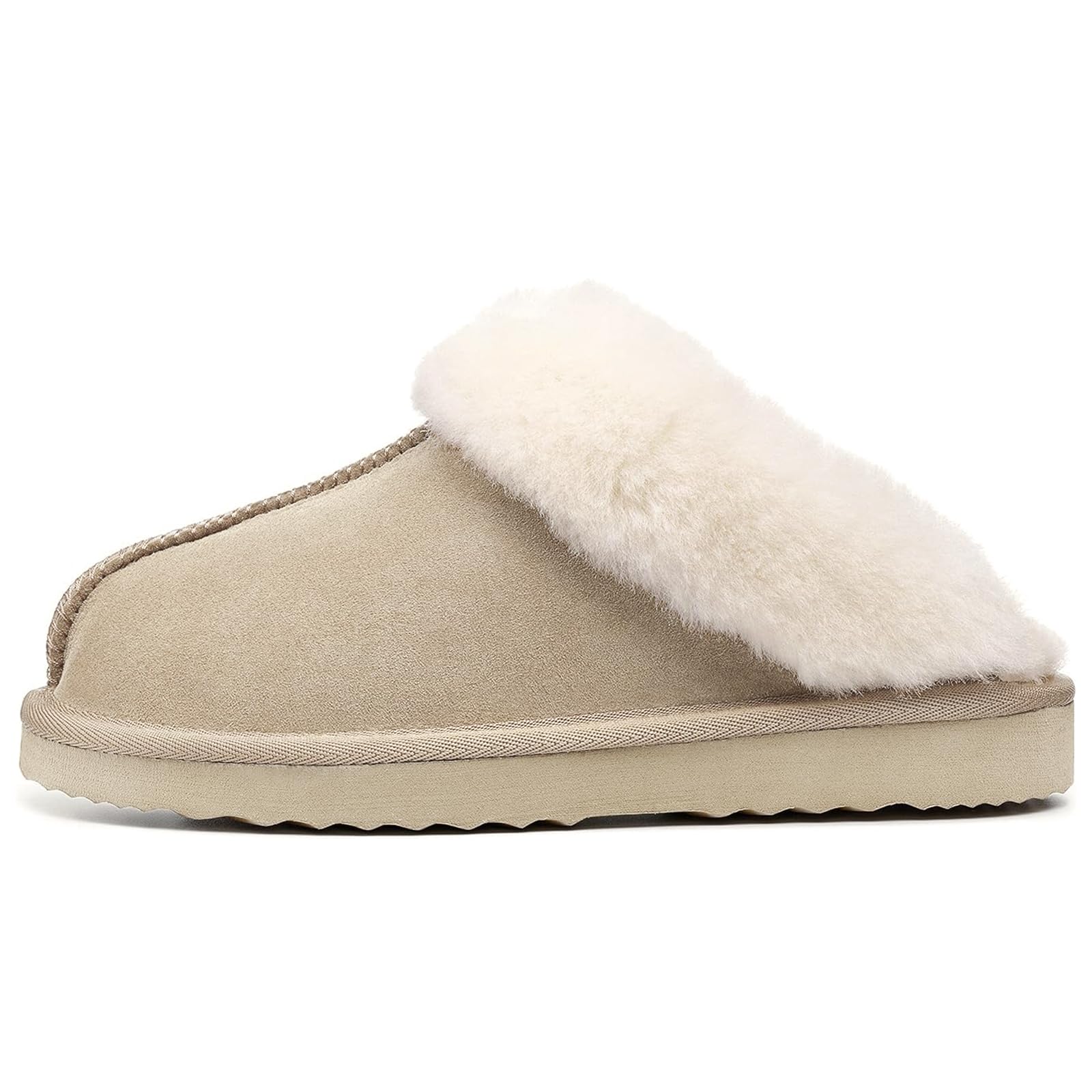 LazyStep Women's Madge Fuzzy Slippers with Comfort Memory Foam, Slip-on Warm Outdoor Indoor House Shoes(Parchment, Size 7-8)