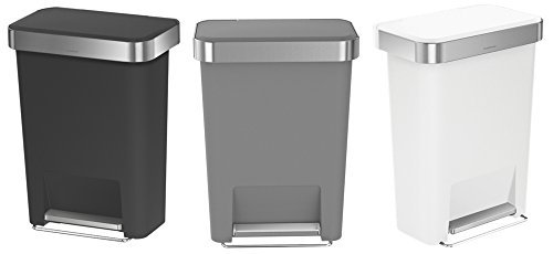 simplehuman 45 Liter / 12 Gallon Rectangular Kitchen Step Trash Can with Soft-Close Lid, Black Plastic