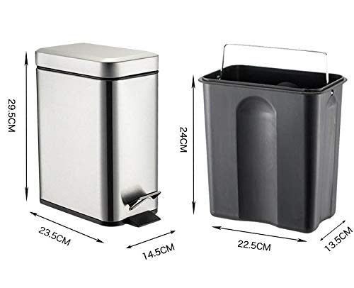 1.3 Gallon- Rectangular Small Steel Step Trash Can Wastebasket,Stainless Steel Bathroom Slim Profile Trash Can,5 Liter Garbage Container Bin for Bathroom,Living Room,Office and Kitchen,Silver