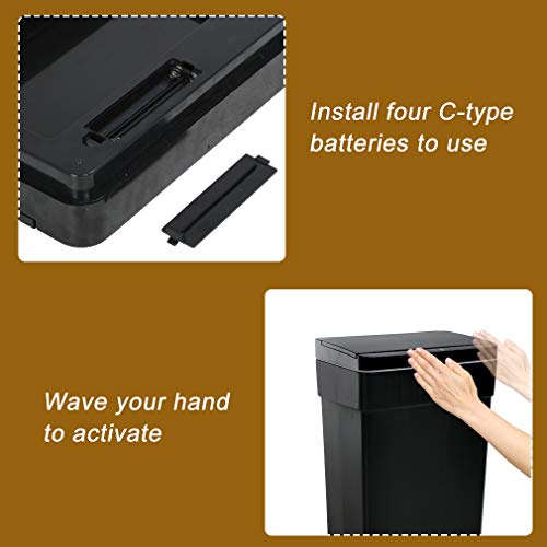 Vnewone 13 Gallon Trash Can Touch Free Automatic for Home, Kitchen, and Bathroom Garbage Plastic High-Capacity Garbage Can,Black