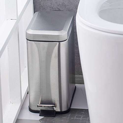 1.3 Gallon- Rectangular Small Steel Step Trash Can Wastebasket,Stainless Steel Bathroom Slim Profile Trash Can,5 Liter Garbage Container Bin for Bathroom,Living Room,Office and Kitchen,Silver