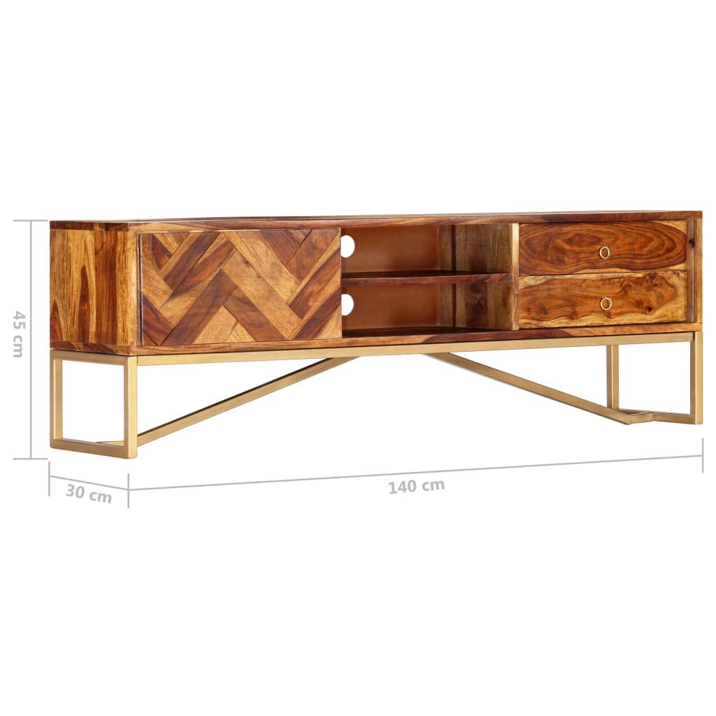 Mid-Century Modern TV Stand 2 Drawers Media Storage Cabinet Shelves Large Lowboard Sideboard Vintage Retro Console Unit Metal Legs Industrial Style Solid Wood, Multi