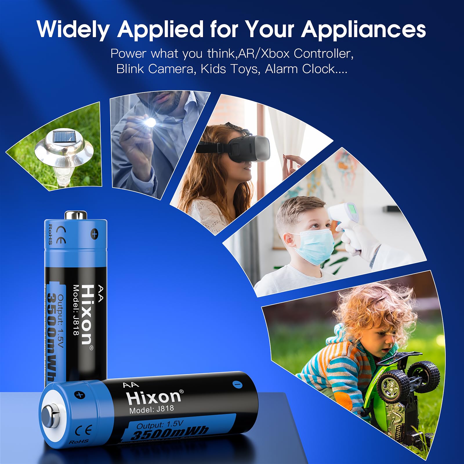 Hixon Rechargeable AA Batteries and LCD Charger,8x3500mWh Rechargeable AA Lithium 1.5V Batteries,Constant Output,Max 3A Current,1600Cycles,Fits for Blink Camera VR/Xbox Gaming Controller.