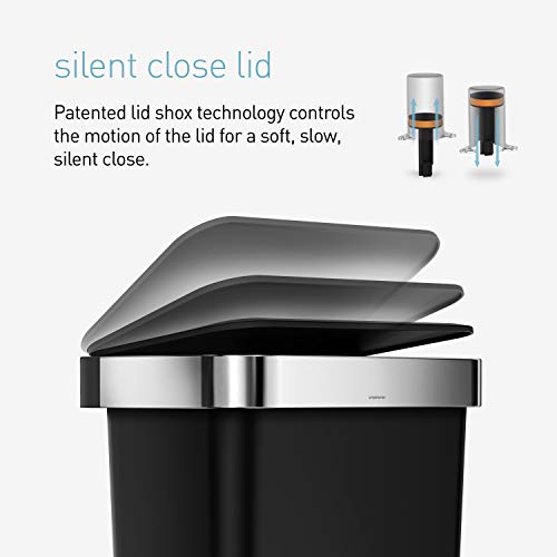 simplehuman 45 Liter / 12 Gallon Rectangular Kitchen Step Trash Can with Soft-Close Lid, Black Plastic