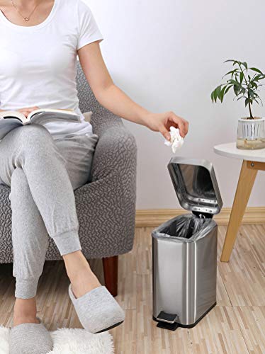 1.3 Gallon- Rectangular Small Steel Step Trash Can Wastebasket,Stainless Steel Bathroom Slim Profile Trash Can,5 Liter Garbage Container Bin for Bathroom,Living Room,Office and Kitchen,Silver