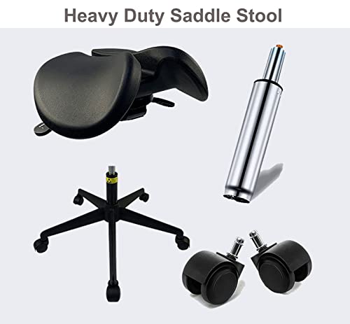 MIWOOYY Saddle Stool Massage Saddle Stool with Foot Rest & Back Support, Spa Swivel Adjustable Rolling Facial Salon Chair with Wheels, Supports 200 Kg/ 440 Lbs