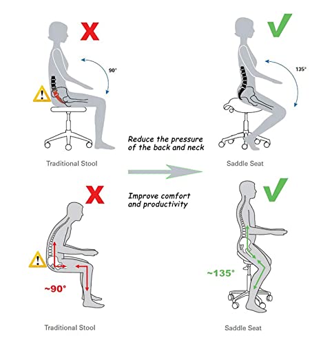 MIWOOYY Saddle Stool Massage Saddle Stool with Foot Rest & Back Support, Spa Swivel Adjustable Rolling Facial Salon Chair with Wheels, Supports 200 Kg/ 440 Lbs
