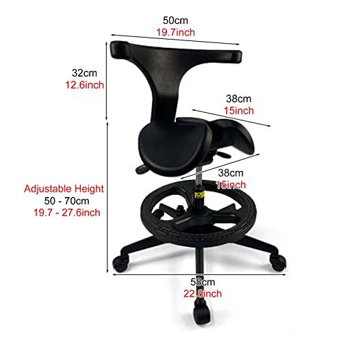 MIWOOYY Saddle Stool Massage Saddle Stool with Foot Rest & Back Support, Spa Swivel Adjustable Rolling Facial Salon Chair with Wheels, Supports 200 Kg/ 440 Lbs