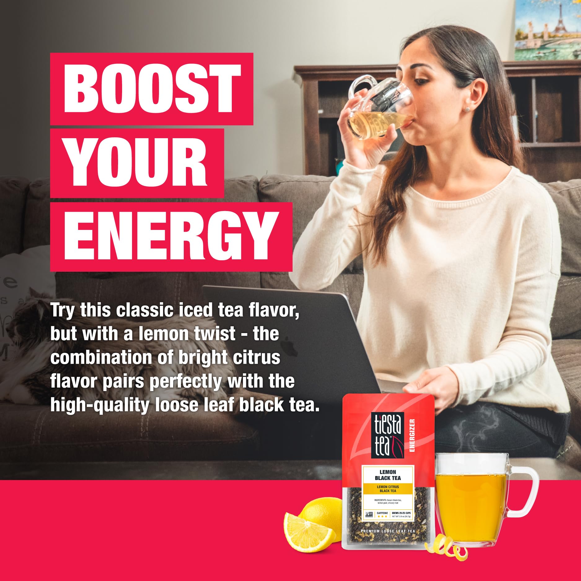 Tiesta Tea - Lemon Black Tea | Loose Leaf | Lemon Citrus Black | Premium Blend | High Caffeinated | Makes Hot or Iced | Brews Up to 25 Cups | 2 Ounce Resealable Pouch