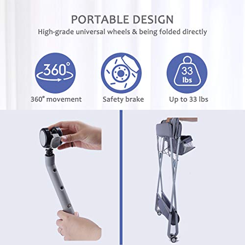 EGREE Baby Changing Table Portable Folding Diaper Changing Station with Wheels, Adjustable Height Mobile Nursery Organizer with Safety Belt and Large Storage Racks for Newborn Baby and Infant, Gray