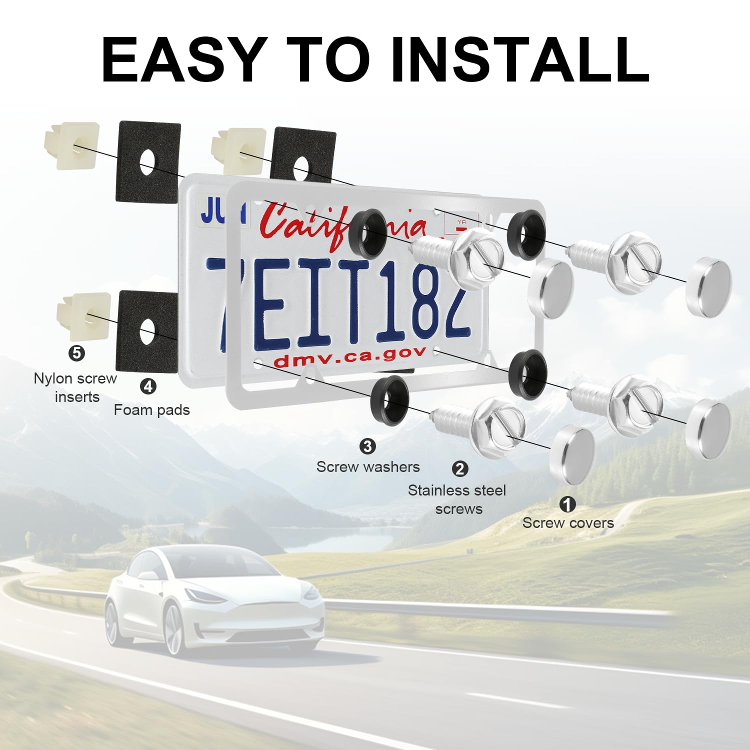 LivTee Rustproof License Plate Screws for Securing License Plates Frames and Covers on Cars and Trucks, 4 Sets Premium Stainless Steel Self Tapping Mounting Bolts, Silver