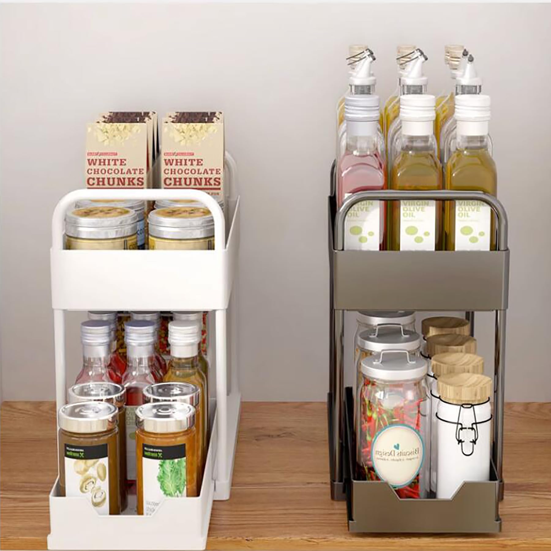 LONONE Under Sink Organizers and Storage Kitchen Under Sink Caddy Kitchen Sink Organizer 2 Tier Bathroom Organizer Under Sink Shelf,White