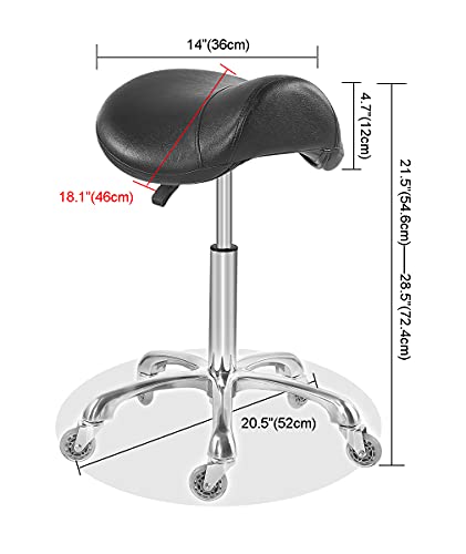 Saddle Stool Chair for Massage Clinic Spa Salon Cutting, Saddle Rolling Stool with Wheels Adjustable Height (Black)