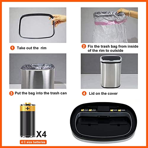 13 Gallon Trash Can Kitchen Garbage Can with Lid Touchless Sensor Waste Bin Stainless Steel Auto Slim for Home, Living Room, Bedroom, Office, 50 Liter