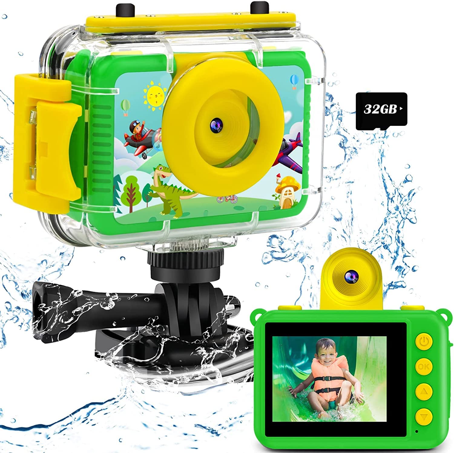 AILEHO Kids Camera - Underwater Camera for Kids Girls Boys, Waterproof Digital Camera, Toddler Toys Kids Selfie Video Camera Recorder for Birthday for Girls Boys Age 3-12 (Green)