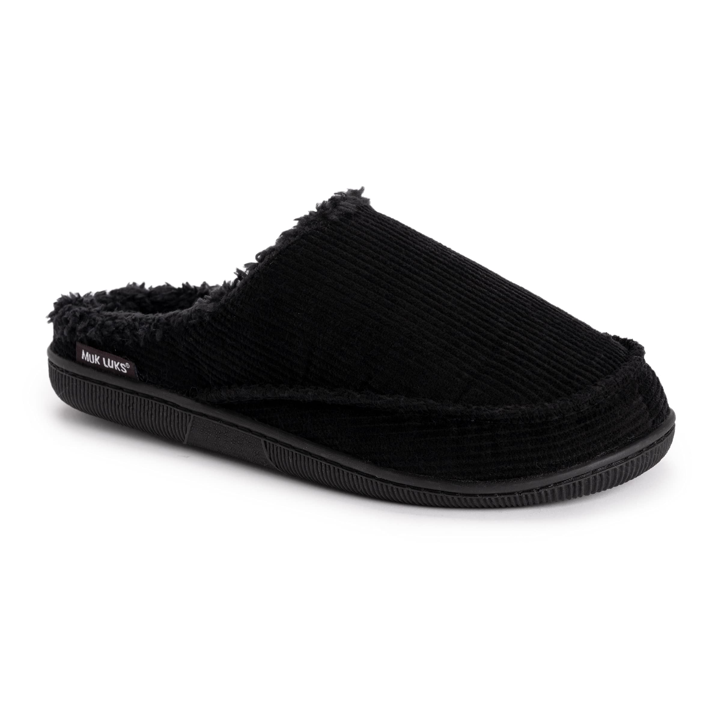 MUK LUKS Men's Corduroy Clogs Slipper, Black, 12
