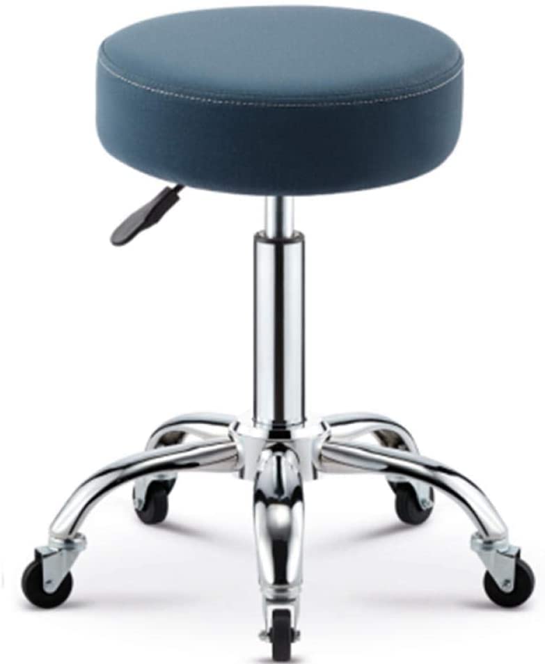 Rolling Swivel Stool Saddle Chair Stool on Wheel, Nail Stool with Gray PU Synthetic Leather Seat, Adjustable Height 45-55 cm, Supported Weight 160 Kg, Adjustable Swivel Rolling Stool for Massage Spa