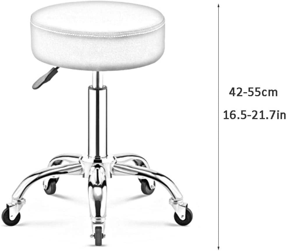Rolling Swivel Stool Saddle Chair Stool on Wheel, Nail Stool with Gray PU Synthetic Leather Seat, Adjustable Height 45-55 cm, Supported Weight 160 Kg, Adjustable Swivel Rolling Stool for Massage Spa
